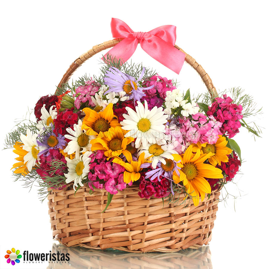 Πολύχρωμο Καλάθι με ¨Ανθη Εποχής – floweristas